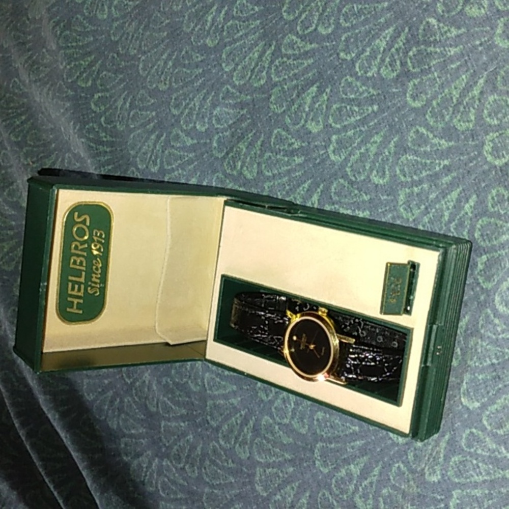 Helbros Vintage Leather/Gold Watch In Box - Gem